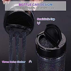 HTVRONT Holographic Fine Glitter - Black Gliter 200g/7oz Extra Fine Glitter for Crafts, Shaker Jar Ultra Fine Glitter for Resin, Portable Iridescent Glitter for Nails, Tumblers, Arts, Craft Glitter