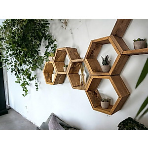 MUOSI Hexagon Shelves, Plant Shelves, Wide Hexagons Shelves, Honeycomb Shelves, Wall Decor （ Provincial I*Set of 6 Hexagons ）