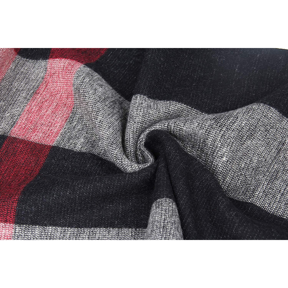 VEXTROFORT Men's Winter Scarf, Soft Long Cashmere Feel Scarves for Men with Fringes Tartan - Grey Black Red Plaid