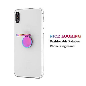 lenoup Rainbow Cell Phone Ring Stand Holder,Purple Multicolor Ring Grip Kickstand,360 Rotation Metal Finger Ring for Almost All Phones,Pad