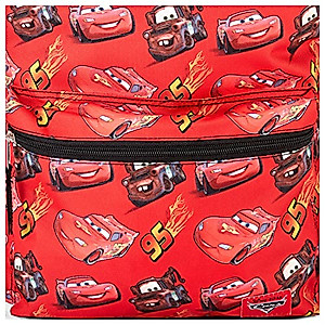 Cars Lightning McQueen Allover Backpack - Lightning McQueen, Mater, Doc Hudson Backpack - Officially Licenced Disney School Bookbag (Red)