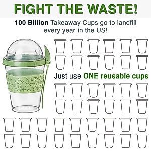 Yogurt Parfait Cups for Breakfast, Oatmeal or Fruit Container, Snack Bowl and Spoon for Lunch Box, Portable & Reusable, 2 PCs (Green & Yellow)