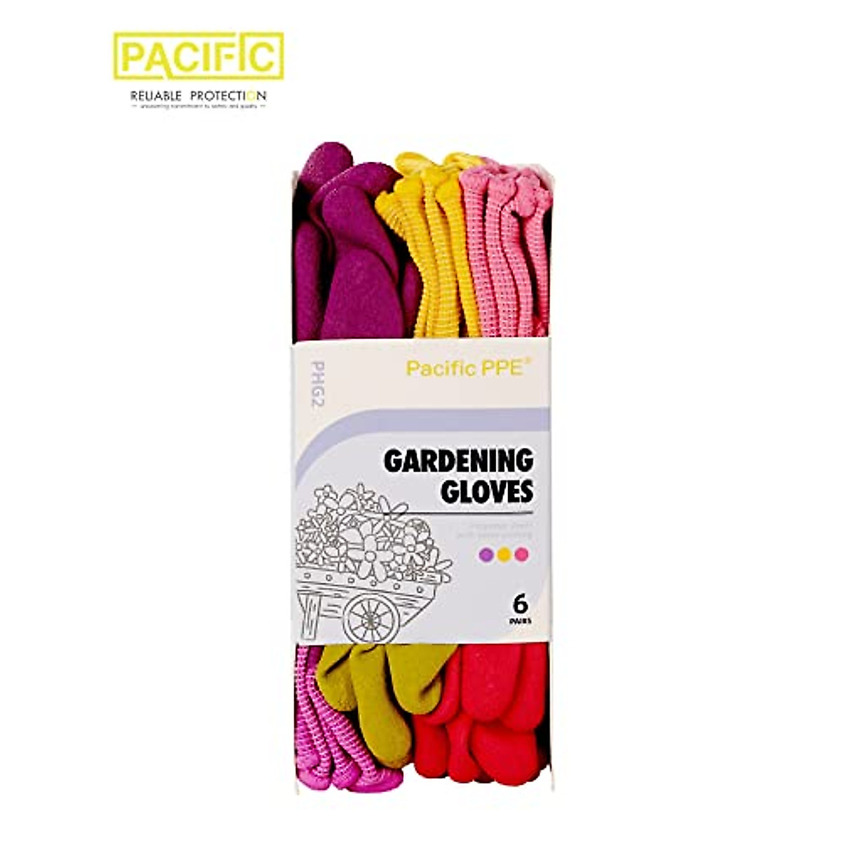 PACIFIC PPE 6 Pairs Gardening Gloves for women and Ladies, Rubber Coated Garden Gloves, Outdoor Protective Work Gloves, Medium Size fits Most, Purple & Yellow & Red