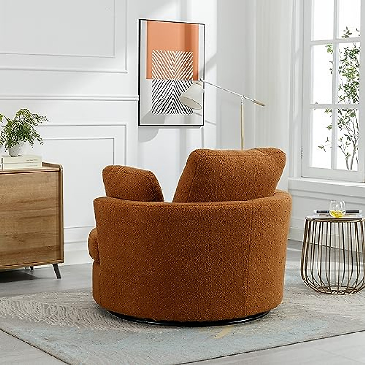 Oversized Swivel Accent Barrel Chair with 3 Pillows,Modern Comfy Upholstered 360 Recliner Sofa Cozy Club Chaise Leisure Round Loveseat Lounge Armchair for Living Room/Bedroom/Hotel/Nursery/Office