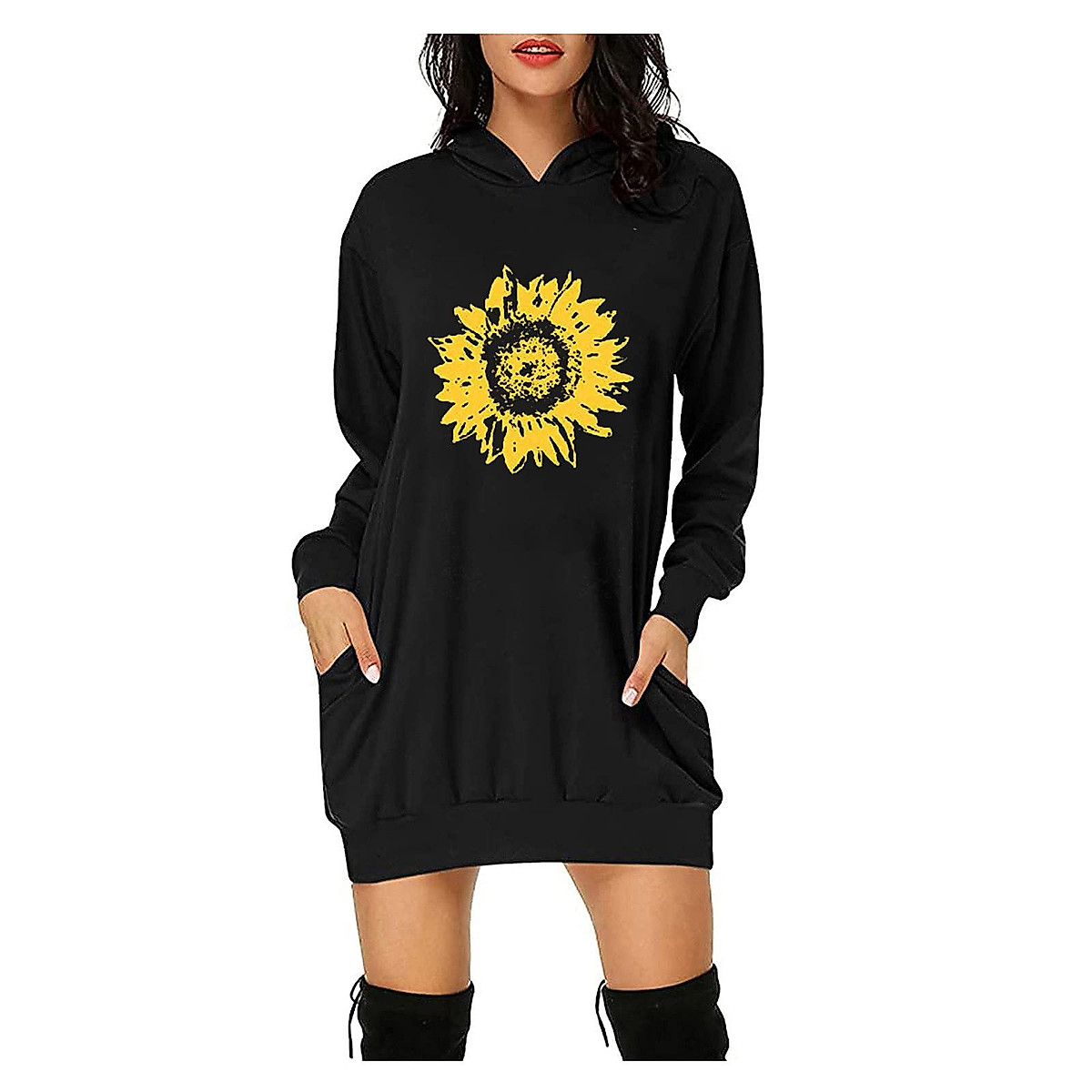 Christmas Hoodies Dress for Women Ugly Christmas Sweater Shirt Long Sleeve Crewneck Pullover Hooded Tunic with Pockets