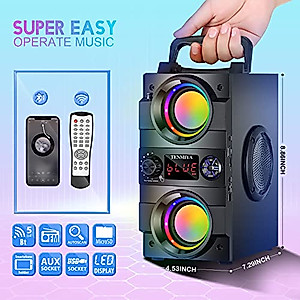 Bluetooth Speaker, 40W(60W Peak) Portable Bluetooth Speakers with Subwoofer Wireless Stereo Rich Bass Boombox with LED Lights Outdoor Home Party Speakers Support FM Radio Remote Control AUX EQ