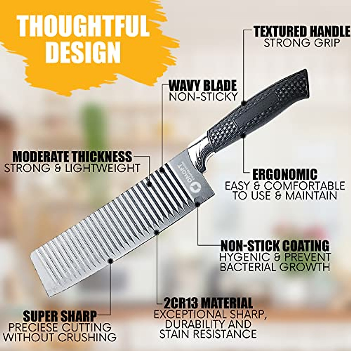 omoft 6 Pcs Kitchen Knife Knives Set Professional Sharp Stainless Steel Chef tools includes Steak small Cleaver Carving Knife Paring Knife Scissor German type Ceramic Peeler ''meat cutter'' butcher