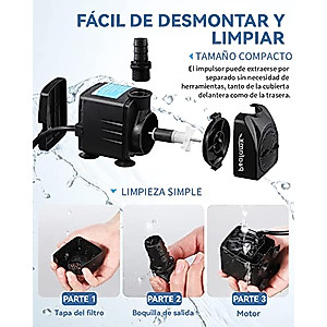 Poafamx 550GPH Submersible Pump 30W Ultra Quiet Aquarium Water Pump with 7.2ft High Lift Fountain Pump 3 Nozzles for Pond Hydroponics Statuary Fish Tanks