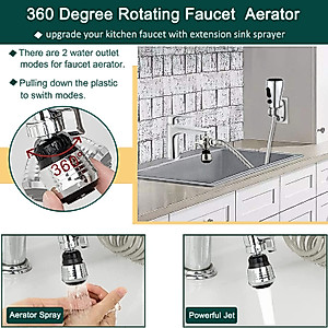 Kitchen Faucet Sink Sprayer Attachment Set,3 Modes Sink Sprayer Replacement Head with Stainless Steel Hose,Faucet Aerator and Brass Diverter Valve (5 pcs Adapter) for Washing Fruit,Dishes and Hair