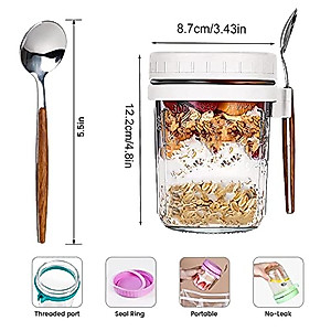 CAKRETY 2 Pack Overnight Oats Containers with Lids and Spoons, 16 oz Glass Mason Overnight Oats Jars, Large Capacity Airtight Jars for Milk, Cereal, Fruit