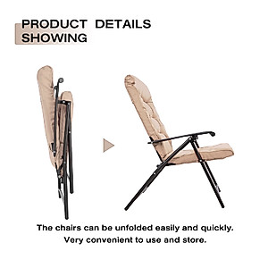 Omelaza 3 Pieces Patio Padded Folding Chair, Outdoor Adjustable Reclining Lounge Chairs with Tempered Glass Table (Beige)