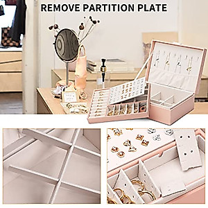 onlyamazing Pink Jewelry Storage Box Portable Travel Mini Jewelry Box Leather Jewelry Ring Organizer Case
