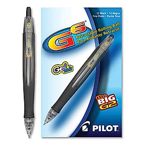 Pilot : G6 Gel Retractable Roller Ball Pen, Black Ink, Fine, 0.70mm -:- Sold as 2 Packs of - 1 - / - Total of 2 Each