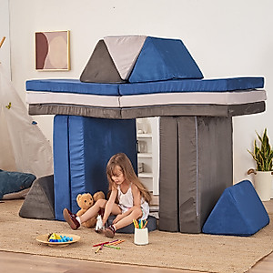 jela Kids Couch Extended Size 8PCS for Family, Floor Sofa Couch Modular Funiture for Kids Adults, Playhouse Play Set for Toddlers Babies, Modular Foam Play Couch Indoor 66" x 33" x 22" Darkgrey