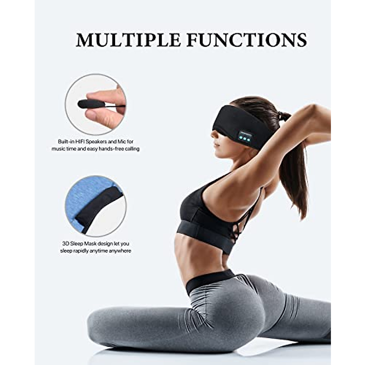 Sleep Headphones Sleep Mask Headphones, Wireless Eye Mask, Adjustable&Washable Music Travel Sleeping Headset with Built-in Speakers Microphone Hands-Free for Air Travel,Siesta and Sleeping