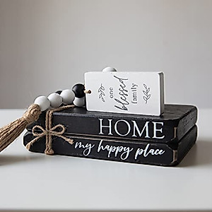 GENMOUS Black Decorative Books Set for Home Decor, Stacked Wood Faux Books for Living Room Decor, Decorative Books for Display, Faux Wood Book Stack for Shelf Decor, Mantel Decor, Farmhouse Décor