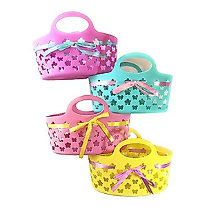 Greenbrier Plastic Easter Egg Basket with Handle, Easter Basket for Egg Hunt – Pink, Purple, Blue, Yellow Set of 4