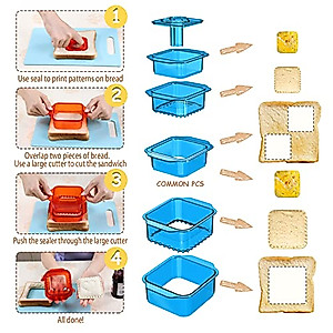 Moloudan Sandwich Cutter and Sealer, 6 Pcs/Set Uncrustables Food Grade Decruster Sandwich Maker for Kids DIY Lunch Lunchbox and Bento Box(Blue Square)