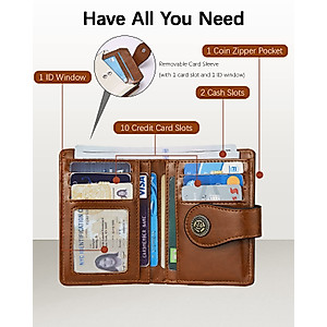 BOSTANTEN Women Leather Wallet Small RFID Blocking Bifold Zipper Pocket Wallet Card Case with ID Window Beige