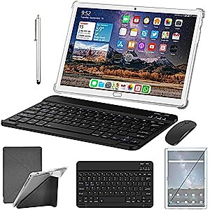 2 in 1 Tablet 10.1 Inch, Android 11.0 Tablets, 64GB/128GB ROM, Dual 4G Cellular with Keyboard, 18MP Camera, Octa-Core Processor, WiFi, GPS, Bluetooth, Google Certified Tablet PC(2023 Silver)