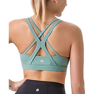 RUNNING GIRL Sports Bra for Women, Criss-Cross Back Padded Strappy Sports Bras Medium Support Yoga Bra with Removable Cups(2825 Green M)