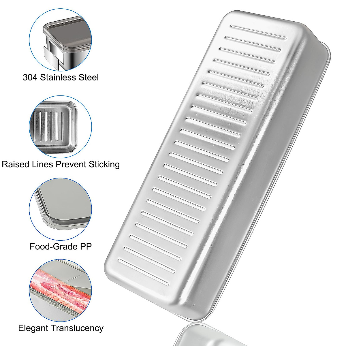 Upmely Bacon Container for Refrigerator, 304 Stainless Steel Container for Fridge, Bacon Fresh Keeper Deli Meat Saver, Airtight Bacon Storage Container with Lids, Dishwasher Safe