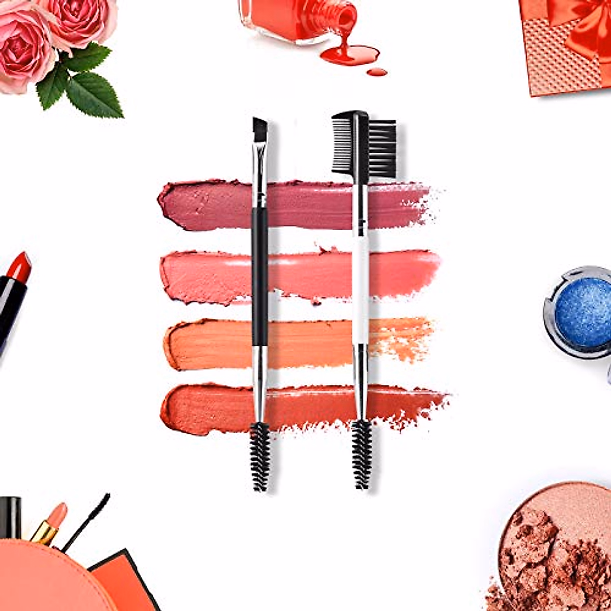 Eyebrow Brush and Comb Set, Ubonjoy 3 Pcs Eye Brow Brush, Professional Spoolie brushes, Firm Thin Angled Eyebrow Brush, Eyeliner Brush Kit, Precision Application & Blending