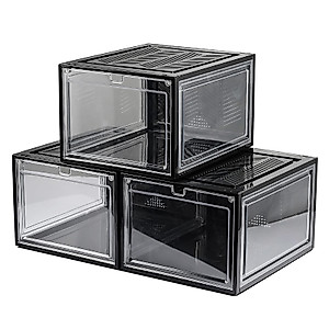 starogegc Hat Organizer Box for Baseball Caps, 3Pack Clear Plastic Hat Storage with Magnetic Door, Baseball Cap Organizer, Hat Holder, Hat Case, Hat Box(X-Large)-Black&Clear