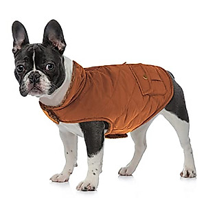 Queenmore Warm Dog Coat, Cold Weather Puffer Dog Coat, Quilting Winter Dog Jacket Ultra Thick Plush Lining with Storage Pockets (Brown, Large)