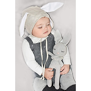 Cotton Crochet Bunny Doll Rattle Sleepy Head Bunny Toy | 13 inch Baby First Stuffy Amigurumi Buddy Security Blanket Newborn Photo Prop (White Sleepy Bunny)