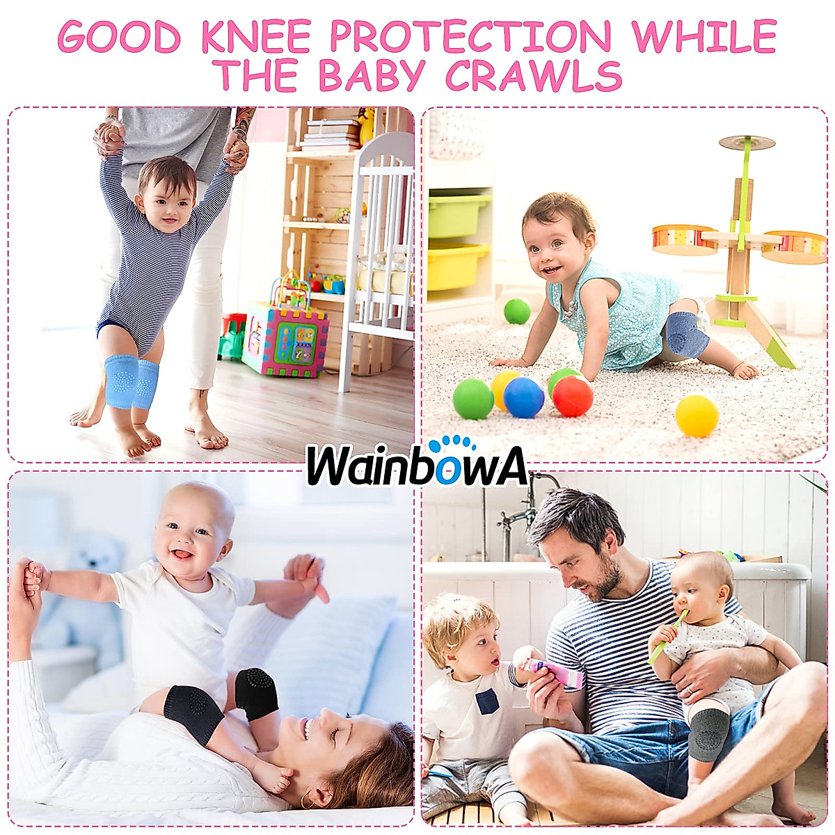 WainbowA Baby Crawling Anti Slip Knee Pads, Protect Infants & Toddlers Knees, Elbows and Legs, Unisex Baby Toddlers Kneepads, Learn to Socks Children Short Kneepads 5 Pairs, Babies Leg Warmers