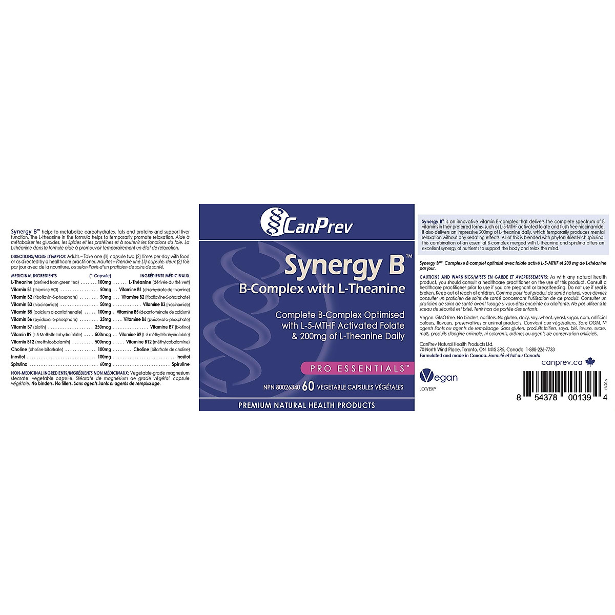 CanPrev Synergy B-Complex with L-Theanine Vegi Capsules, 60 Count