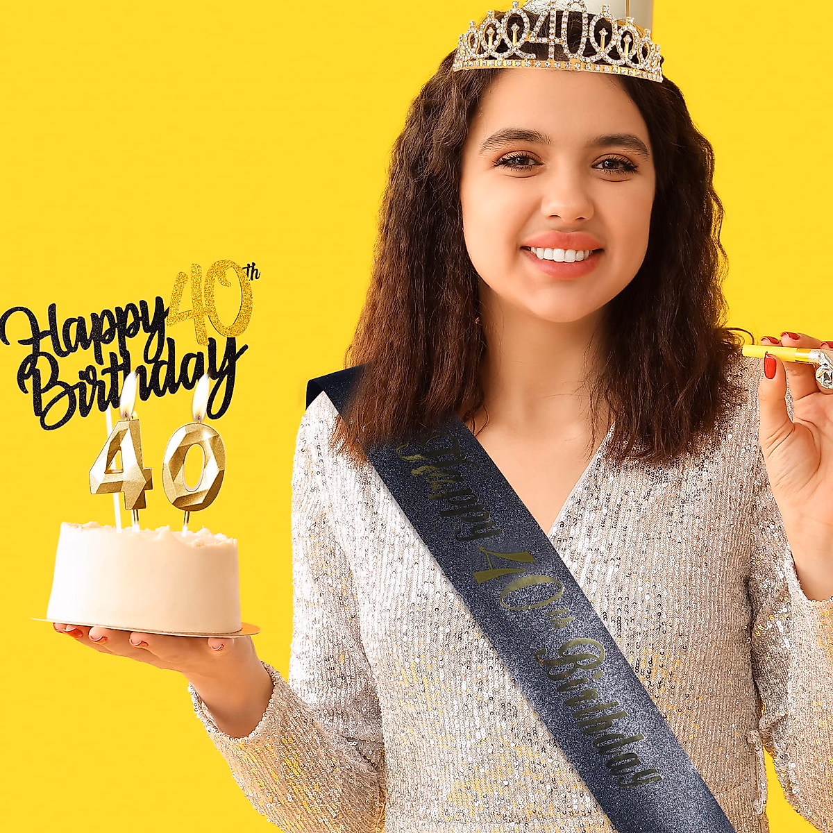 80th Birthday Gifts Decorations for Women,Including 80 Year Old Black Gold Birthday Cake Topper,80th Birthday Tiara Crown/Sash,80th Gold Birthday Candle for 80 Year Old Women Party Supplies Decoration