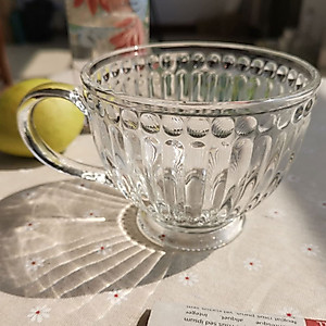 Dicunoy Set of 4 Glass Cappuccino Mugs with Spoons, 14 OZ Jumbo Tea Cups with Handle, Thick Vintage Wide Mouth Large Coffee Mugs for Cocoa, Milk, Water, Cereal, Ice Cream