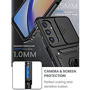 Dretal for Samsung A24 4G Case, Galaxy A24 5G Case with Slide Camera Cover + [2PCS] Tempered Glass Screen Protector, Military Grade Shockproof Protective Cover Built Finger Ring Kickstand (Black)