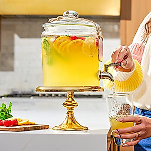 1 Gallon Beverage Dispenser with Stainless Steel Spigot + Marker & Chalkboard 100% Leakproof Glass Drink Dispenser for Parties with Spout, Airtight Beverage Serveware for Water, Juice, Laundry