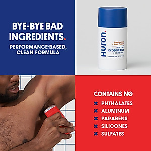 Huron Aluminum-Free Deodorant for Men - Clean & Woody Scent of Sandalwood, Black Pepper, Cedarwood, & Amber - Neutralizes Odor for All-Day Protection - Non-Irritating - 3 Oz