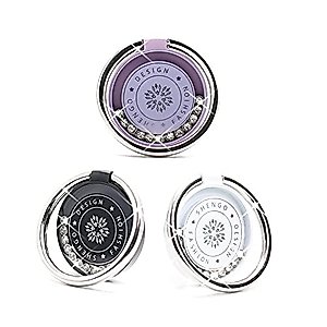 3 Pack Cell Phone Ring Holder Finger Kickstand, Stylish and Gorgeous Silver Diamond Design, 360 Degree Rotation Compatible with with iPhone Samsung LG, etc (Black, Purple, White)