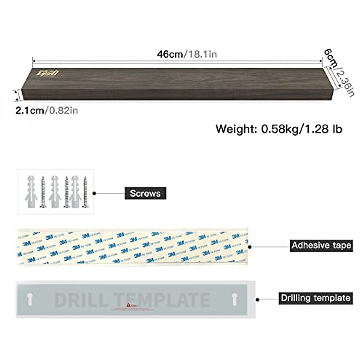 FINDKING Ash Wood Magnetic Knife Strip, Magnet Utensil Holder for Wall, Refrigerator, Wooden Rack for Kitchen Knives, No Drill (Deep Grey, 18 Inches, Without Knives)