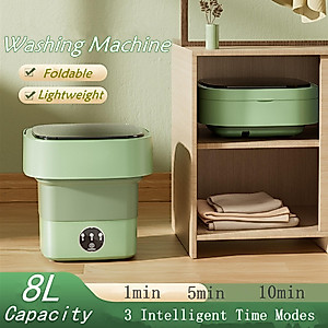SZPENGC Mini Portable Washing Machine, Foldable Washing Machine for Apartments, Camping, Travel, 8L High Capacity with 3 Modes Deep Cleaning of Underwear, Baby Clothes and Other Small Clothes(Green)