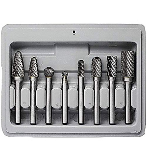 Carbide Burr Set 8pcs JESTUOUS 1/4 Inch Shank Diameter Double Cut Rotary Files Metal Grinding Polishing Carving Tool Drill Bits for Die Grinder Kits