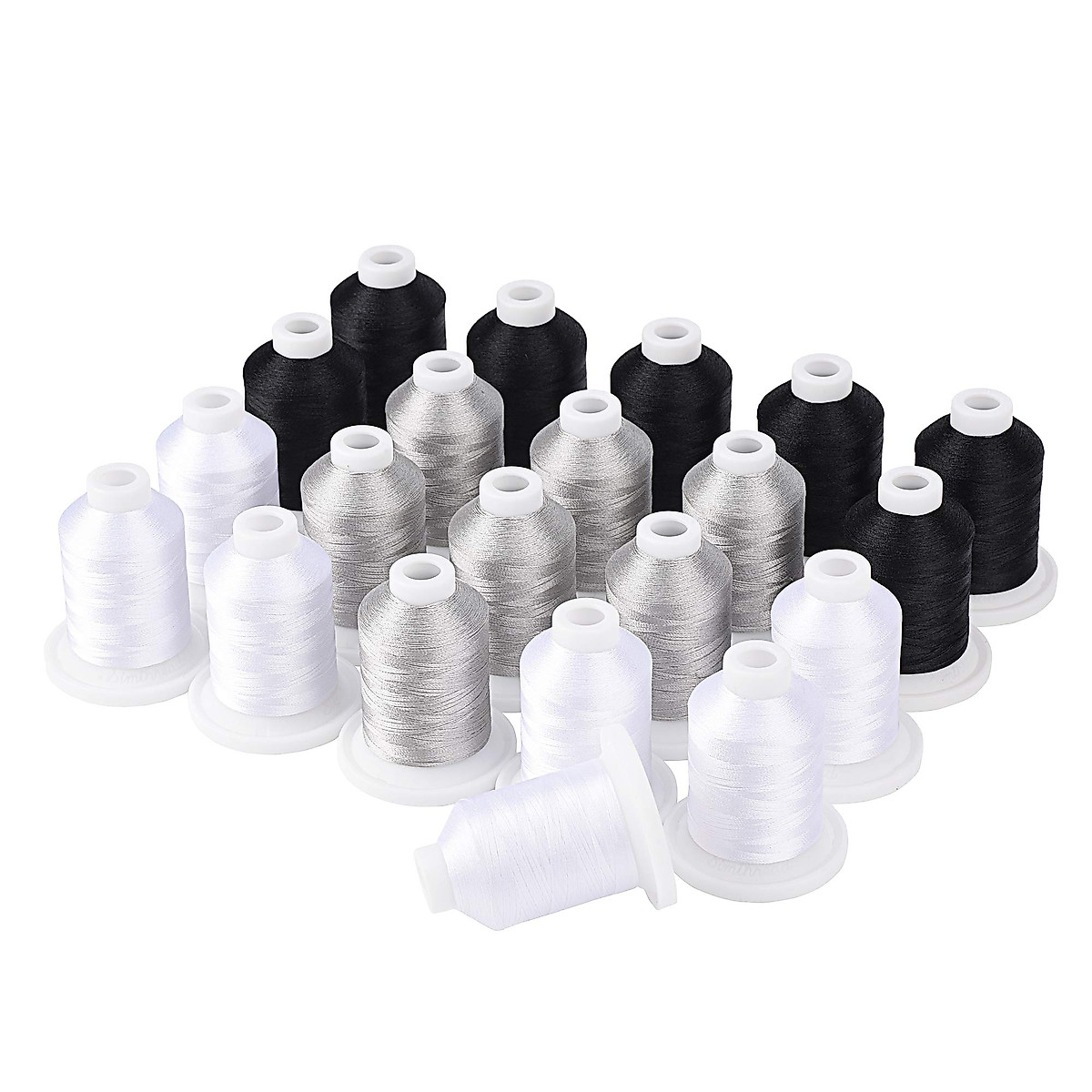 Simthread Embroidery Machine Thread Kit 800Y 21 Spools Black White and Silver Grey Colors for Professional Embroidery Design