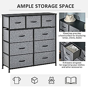 HOMCOM 9 Drawers Storage Chest Dresser Organizer Unit w/Steel Frame, Wood Top, Easy Pull Fabric Bins, for Bedroom, Hallway, Closet, Entryway, Black & Grey