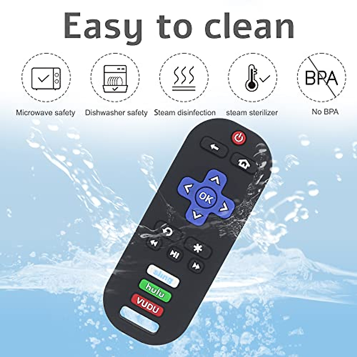 Rayshie Silicone Baby Teether Toy, Baby Chew Toys, BPA Free for Sucking Needs, for Infants 3+ Months, for Soothing Sore Gums, Remote Control Shape Teethers for Babies Chew Toys（Black）