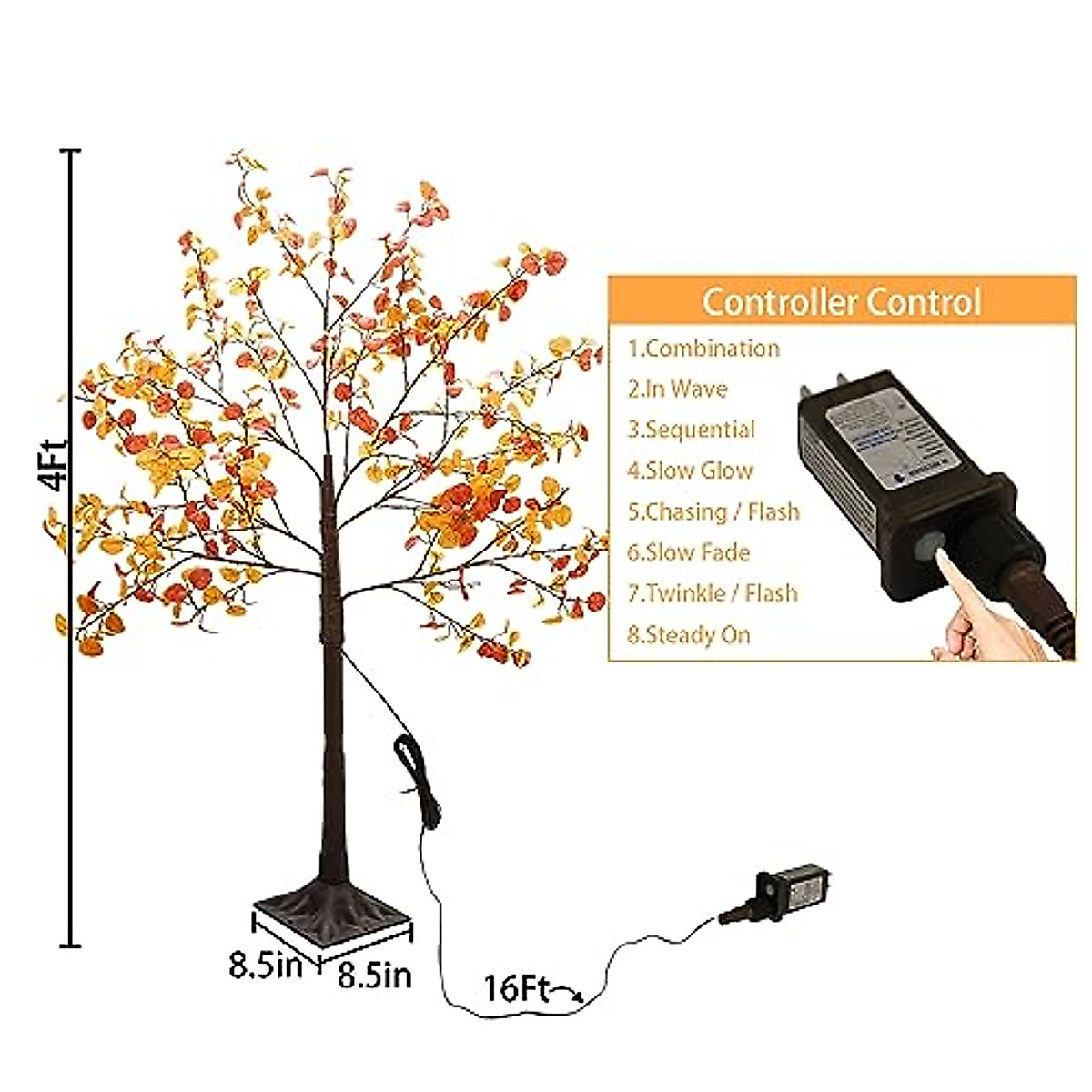 Agusbagli 4FT 140LED Lighted Fall Eucalyptus Tree Thanksgiving Fall Decorations with Timer & 8 Modes Artificial Fall Trees with Lights & 336 Leaves Fall Light Up Tree Harvest Indoor Outdoor Fall Decor