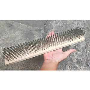 16" Heavy-Duty Rough Surface Floor Brush,Stainless Steel Wire Large Deck Scrub Brush 16" x 2.7” Removes Snow, Dirt & Grime on Drivways, Steps, Patios, Decks, Tile, Cement Without Stick (16")