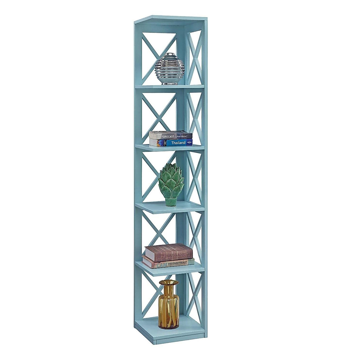 Convenience Concepts Oxford 5 Tier Corner Bookcase, Sea Foam