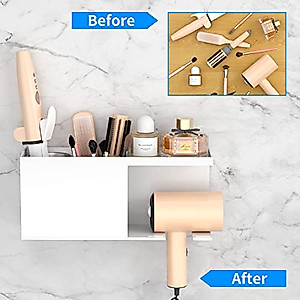 NIUBEE Hair Dryer Holder, White Acrylic Wall Mount Hair Tool Organizer and Styling Tools Holder, Bathroom Blow Curling Iron Storage Organizatin for Vanity、Makeup、Toiletries