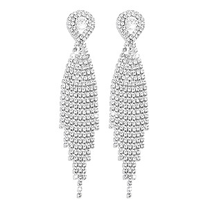 Denifery Teardrop Crystal Chandelier Earrings Long Tassels Dangle Earrings Sparkling Rhinestone Ladies Gifts Statement Earrings Bridal Wedding Jewelry (Silver)
