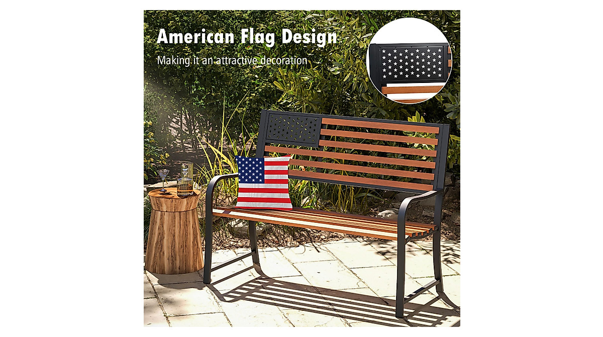 Stylish Giantex Outdoor Bench for Two with American Flag